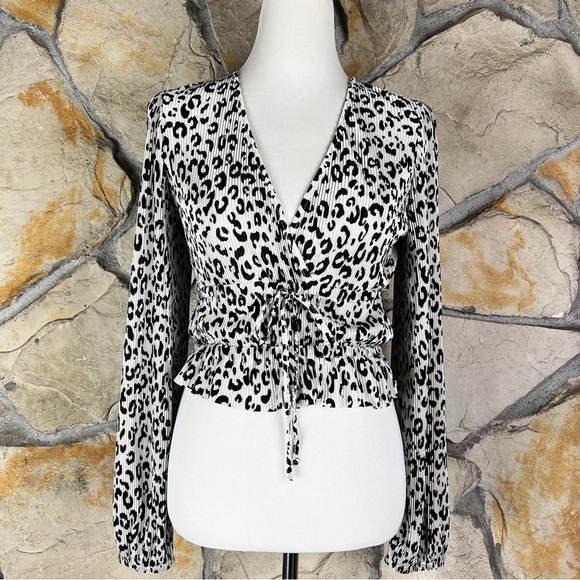 Zara | Tops | Zara Pleated Wrap Top White Leopard S | Poshmark